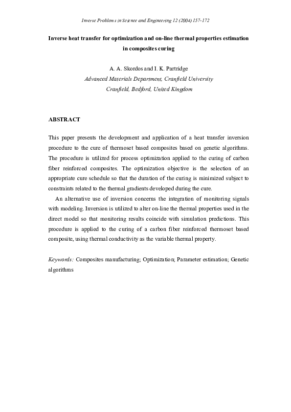 (PDF) Inverse heat transfer for optimization and on-line thermal ...