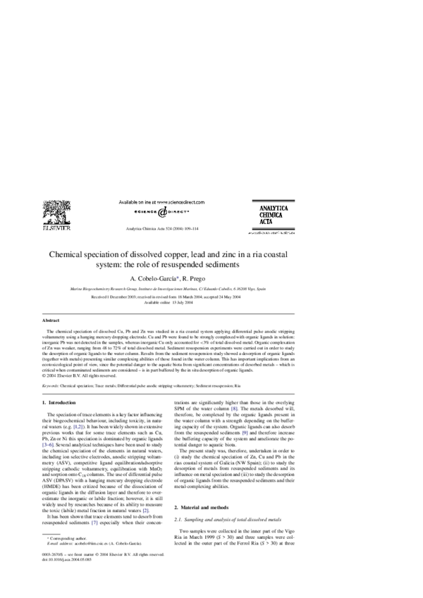 (PDF) Chemical speciation of dissolved copper, lead and zinc in a ria ...