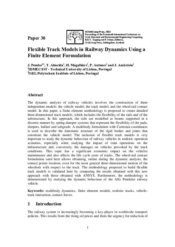 Pdf Flexible Track Models In Railway Dynamics Using A Finite Element