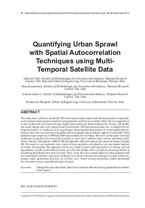 (PDF) Quantifying Urban Sprawl with Spatial Autocorrelation Techniques using Multi-Temporal ...