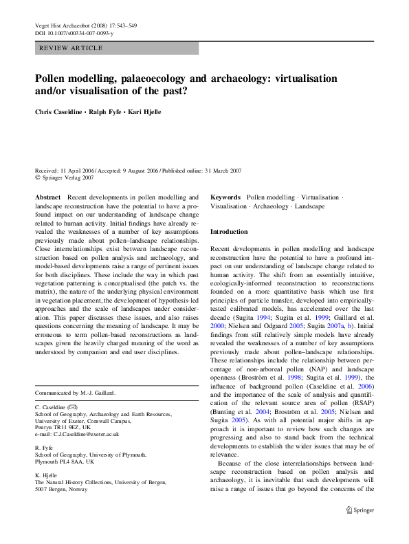(PDF) Pollen modelling, palaeoecology and archaeology: virtualisation ...
