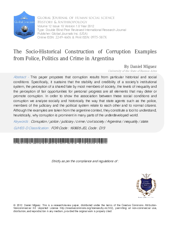 (PDF) The sociohistorical construction of corruption