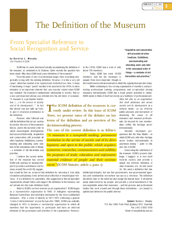 (PDF) The Definition of the Museum by Bernice L. Murphy