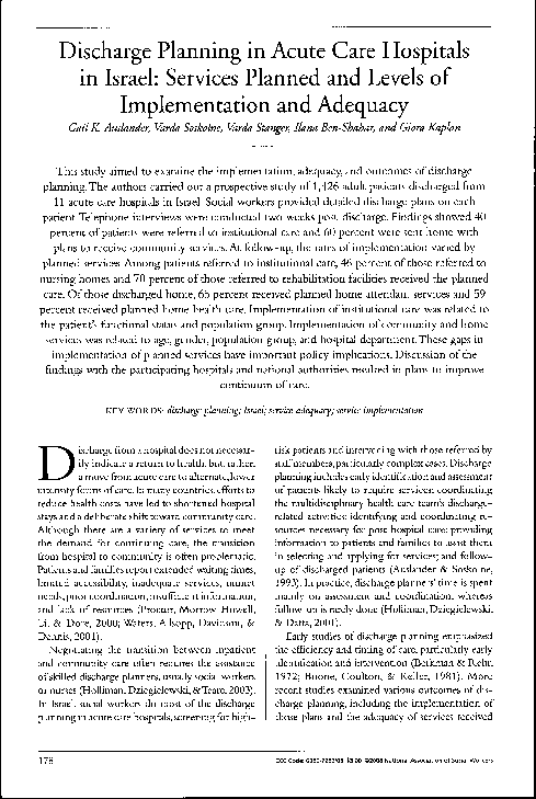 (DOC) The Role of The Hospital Social Worker in Discharge Planning ...