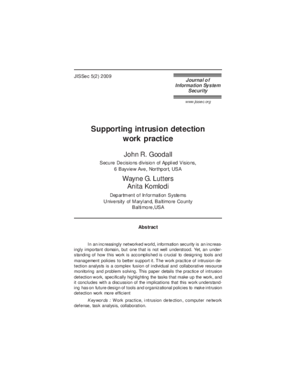 (PDF) Supporting intrusion detection work practice