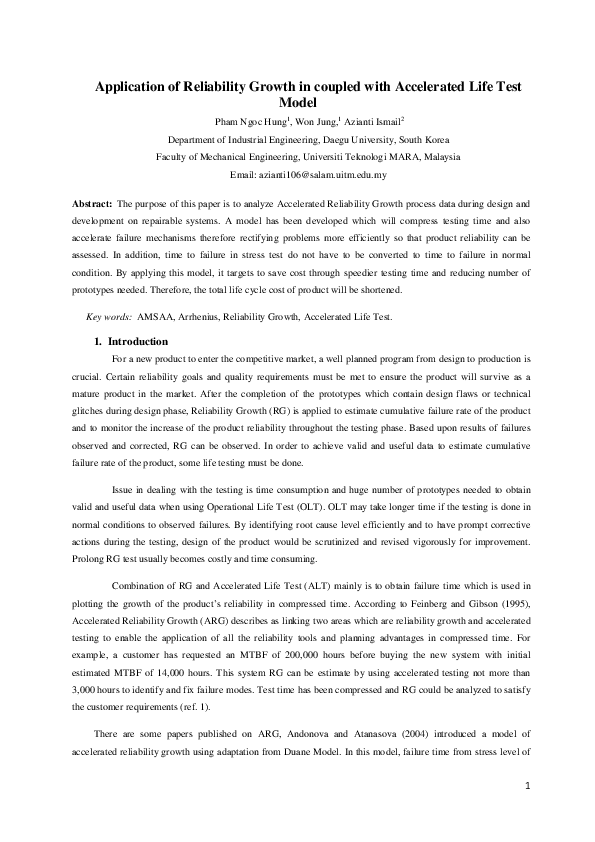 (PDF) Application of Reliability Growth in coupled with Accelerated ...