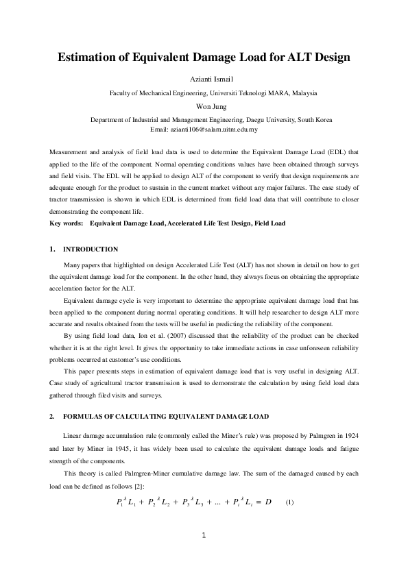 (PDF) Estimation of Equivalent Damage Load for ALT Design