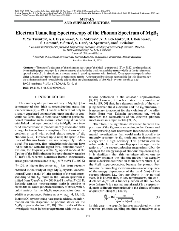 (PDF) Electron tunneling spectroscopy of the phonon spectrum of MgB2