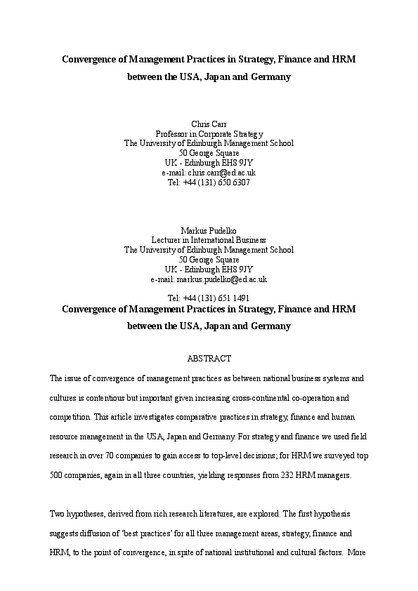 (DOC) Convergence of management practices in strategy, finance and HRM ...