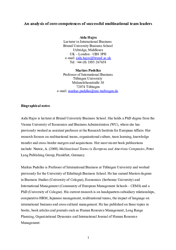 (DOC) An analysis of core-competences of successful multinational team ...