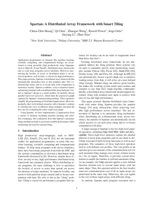 (PDF) Spartan: A Distributed Array Framework with Smart Tiling