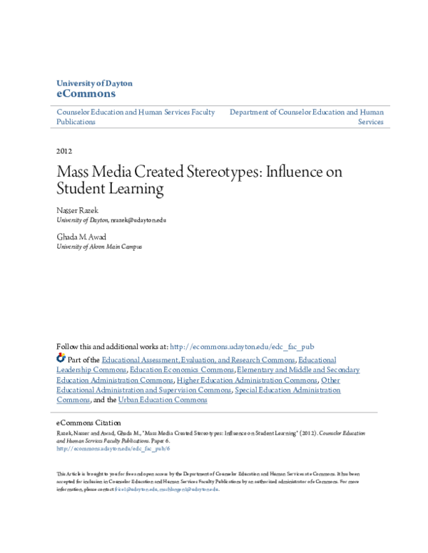 (PDF) Mass Media Created Stereotypes: Influence on Student Learning