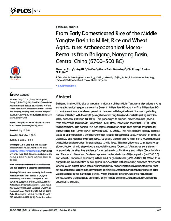 (PDF) From Early Domesticated Rice of the Middle Yangtze Basin to ...