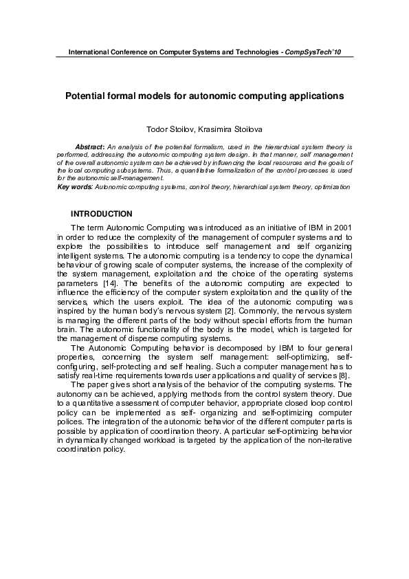 (PDF) Potential formal models for autonomic computing applications