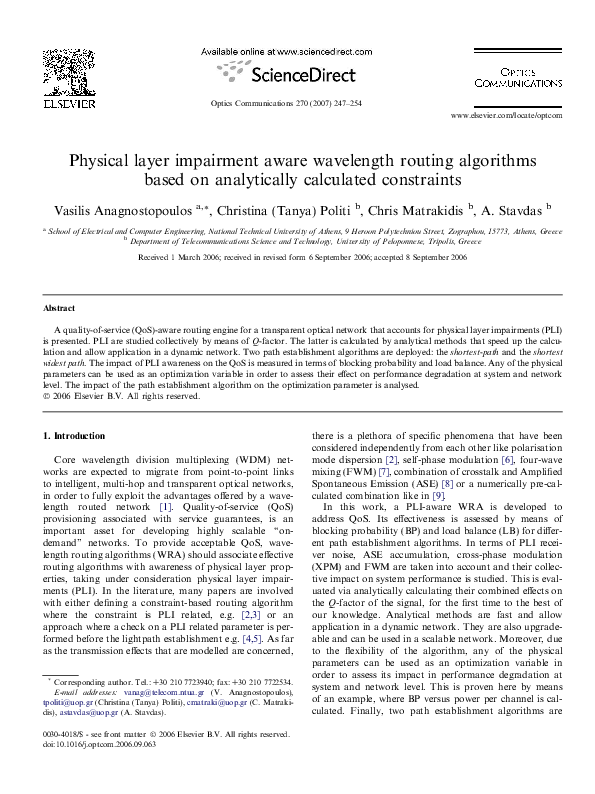 (PDF) Physical layer impairment aware wavelength routing algorithms based on analytically ...