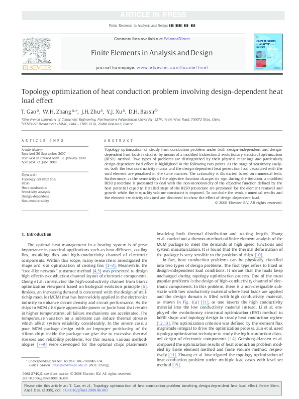 Pdf Topology Optimization Of Heat Conduction Problem Involving Design Dependent Heat Load Effect