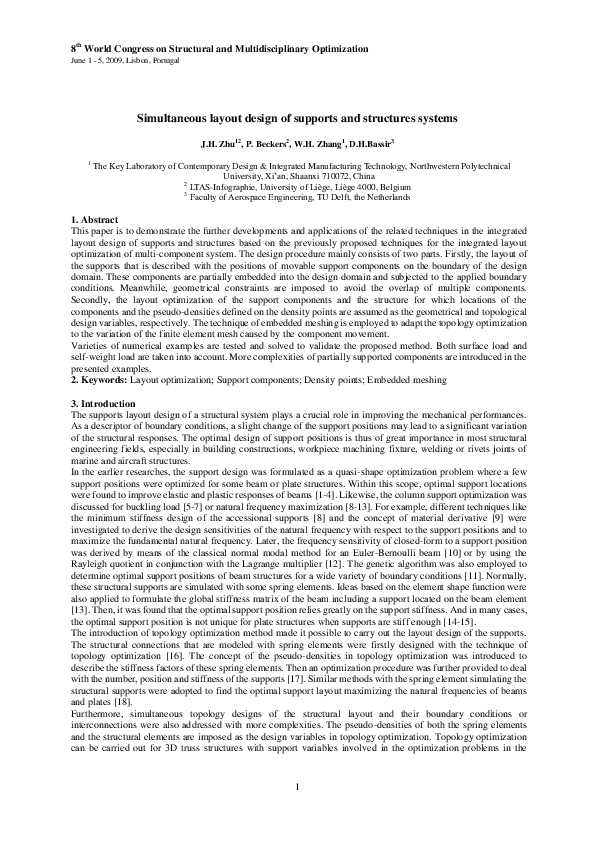 Pdf Simultaneous Layout Design Of Supports And Structures Systems