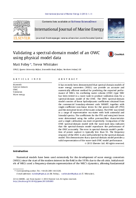 Pdf Validating A Spectral Domain Model Of An Owc Using Physical Model