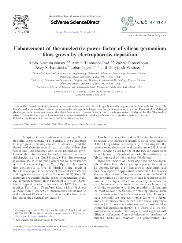 (PDF) Enhancement of thermoelectric power factor of silicon germanium films grown by ...