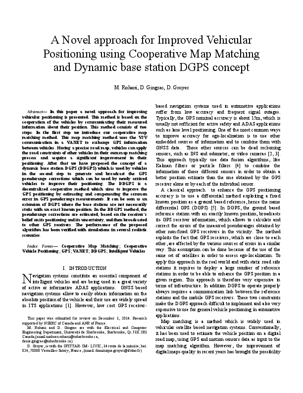 (PDF) A Novel approach for Improved Vehicular Positioning using Cooperative Map Matching and ...