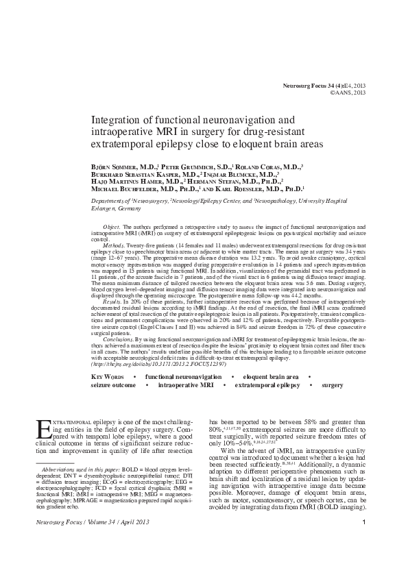 (PDF) Integration of functional neuronavigation and intraoperative MRI ...