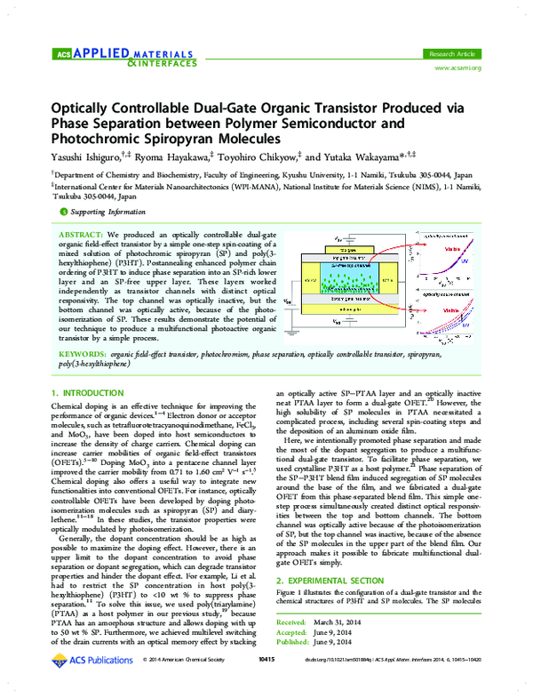 (PDF) Optically controllable dual-gate organic transistor produced via phase separation between ...
