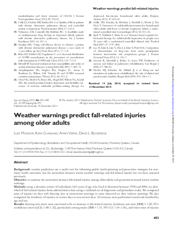 (PDF) Weather warnings predict fall-related injuries among older adults