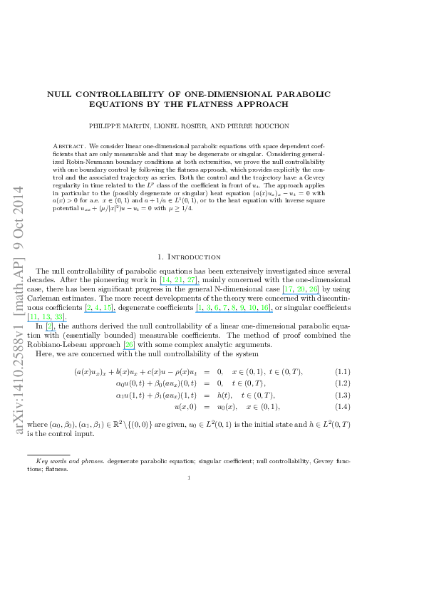Pdf Null Controllability Of One Dimensional Parabolic Equations