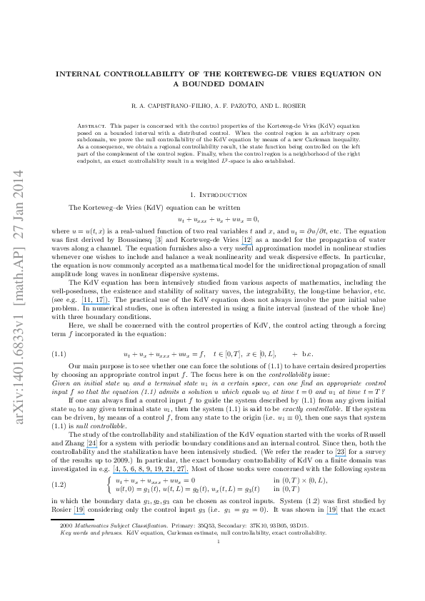 (PDF) Internal controllability of the Korteweg-de Vries equation on a ... (PDF) Internal controllability of the Korteweg-de Vries equation on a ...