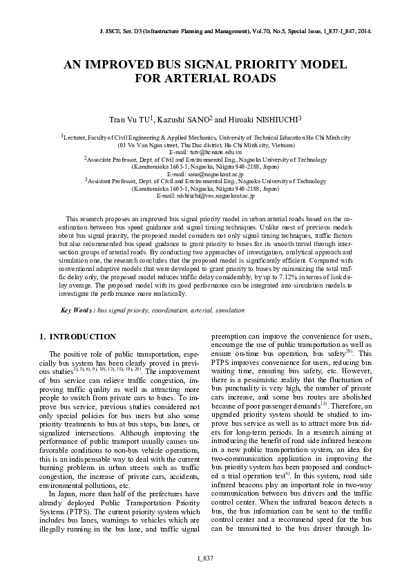 (PDF) An improved Bus Signal Priority model for arterial roads