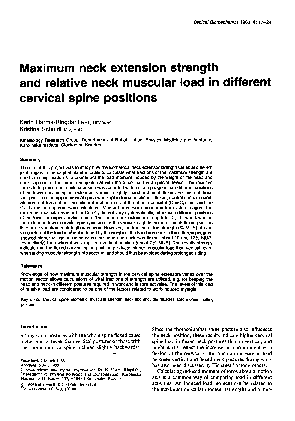 (PDF) Maximum neck extension strength and relative neck muscular load ...