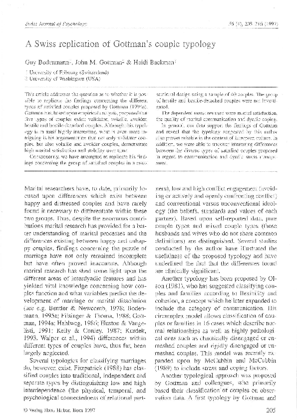 A Swiss replication of Gottman's couple typology