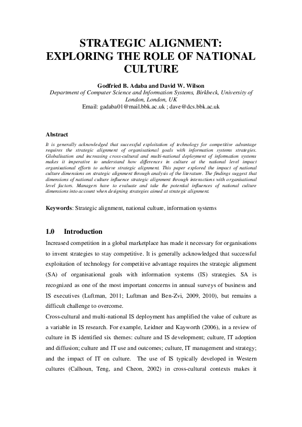 (PDF) Strategic Alignment: Exploring the Role of National Culture