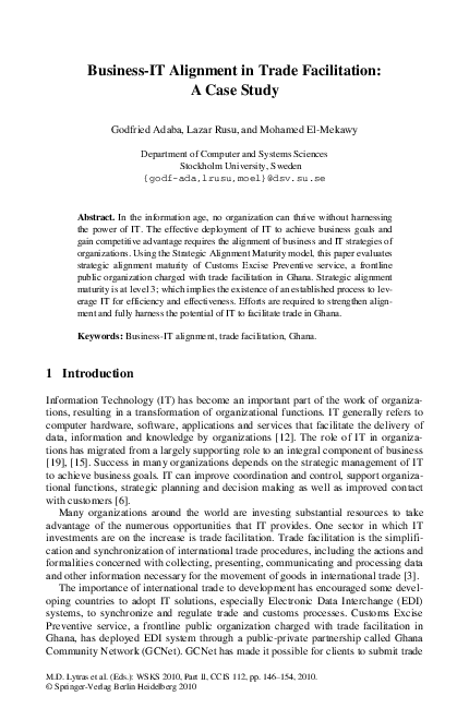 (PDF) Business-IT Alignment in Trade Facilitation: A Case Study