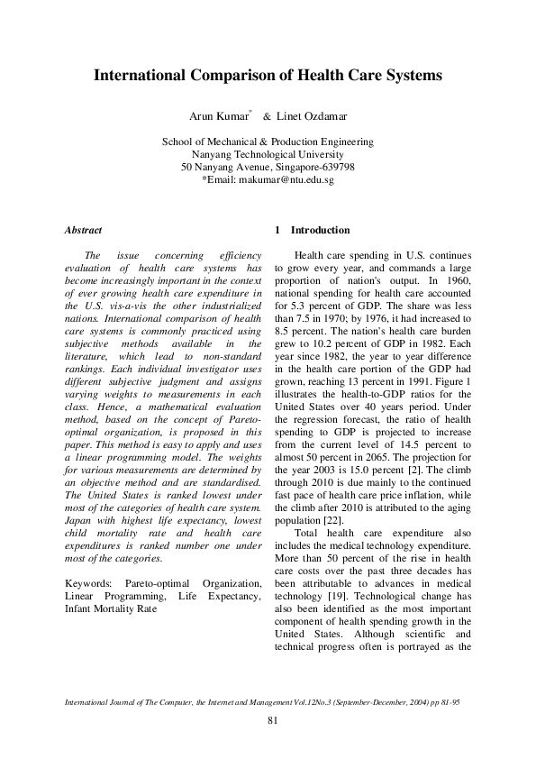 (PDF) International comparison of health care systems