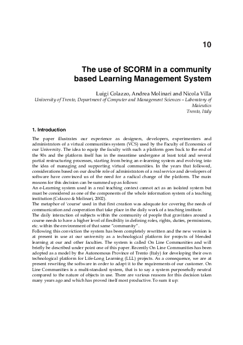 (PDF) The Use of SCORM in a Community Based Learning Management System