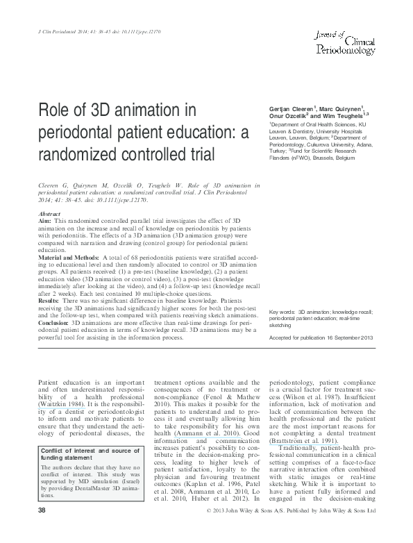 (PDF) Role of 3D animation in periodontal patient education: a ...