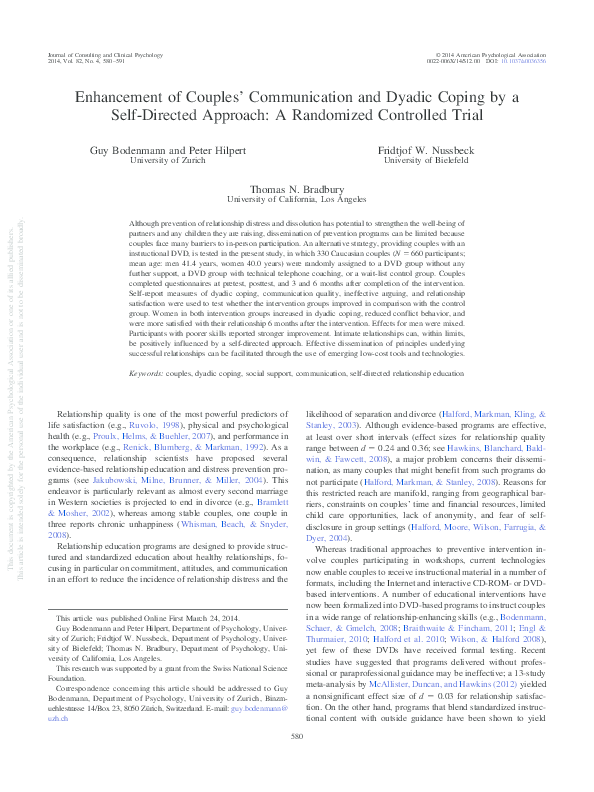 Ccet Enhancement Of Couples Communication And Dyadic Coping By A Self