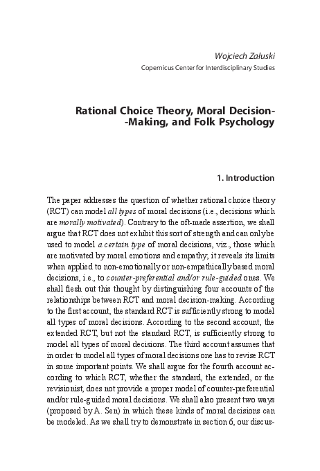 Rational Choice Theory, Moral Decision-Making, and Folk Psychology, in ...