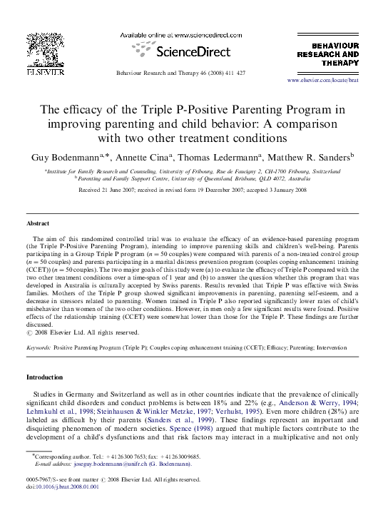 The efficacy of the Triple P-Positive Parenting Program in improving ...