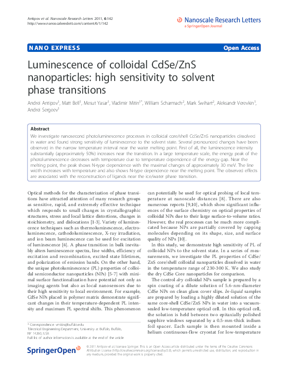 (PDF) Luminescence of colloidal CdSe/ZnS nanoparticles: high ...