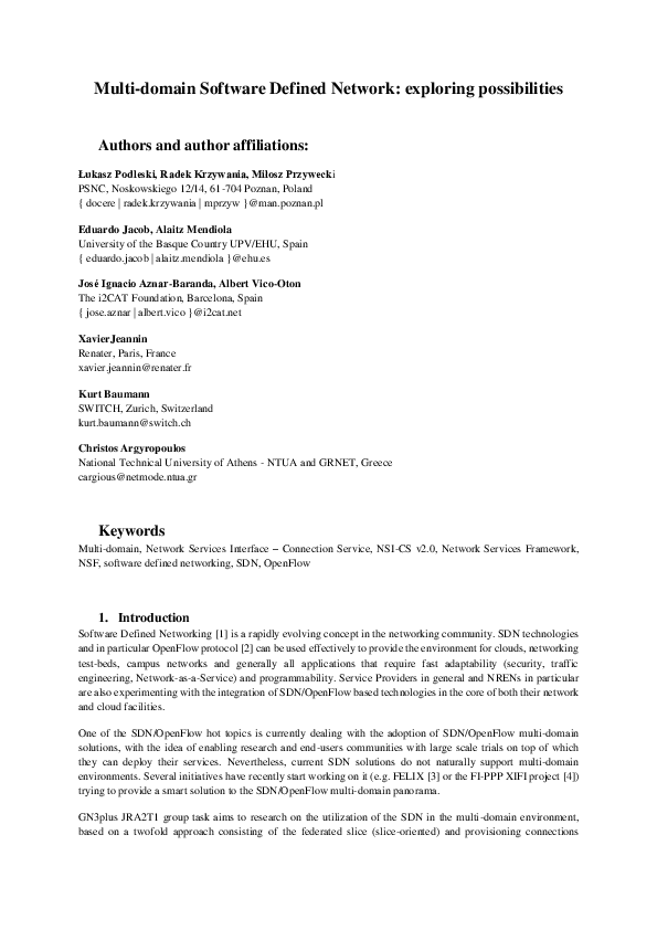 (PDF) Multi-domain Software Defined Network: exploring possibilities