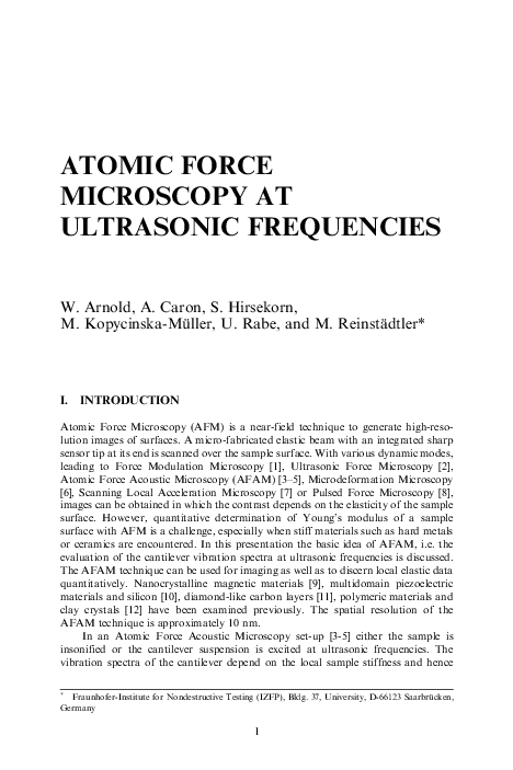 (PDF) Atomic force microscopy at ultrasonic frequencies