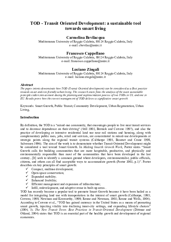 (PDF) TOD -Transit Oriented Development: a sustainable tool towards smart living