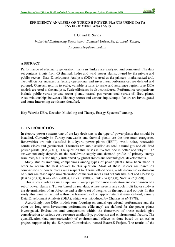 (PDF) Efficiency assessment of Turkish power plants using data ...