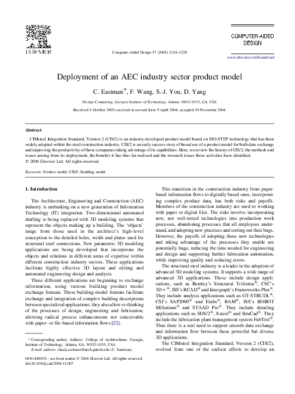 (PDF) Deployment of an AEC industry sector product model