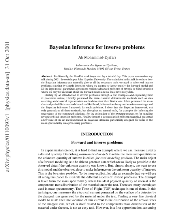 Pdf Bayesian Inference For Inverse Problems