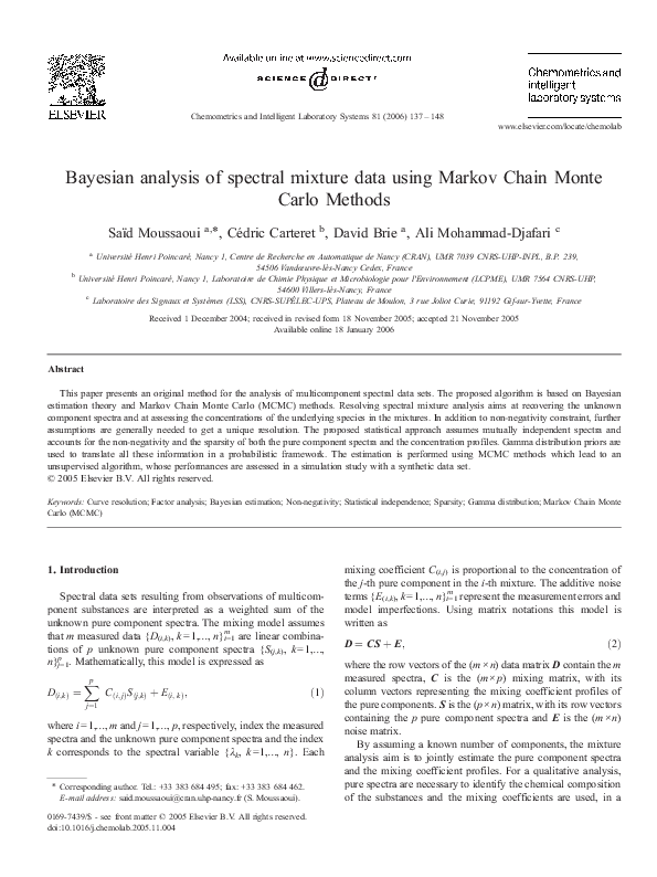 Pdf Bayesian Analysis Of Spectral Mixture Data Using Markov Chain