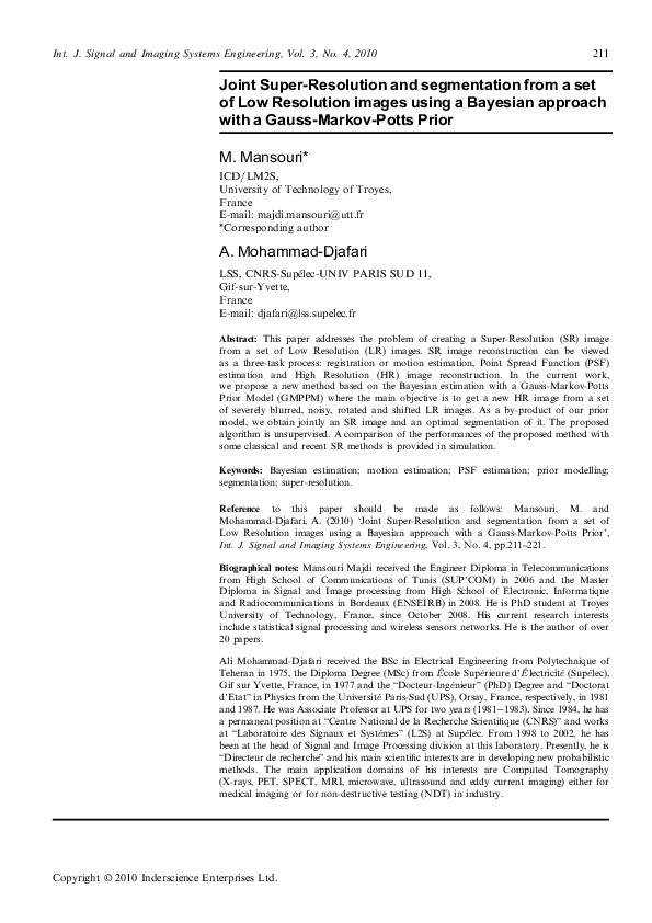 (PDF) Joint Super-Resolution and segmentation from a set of Low Resolution images using a ...