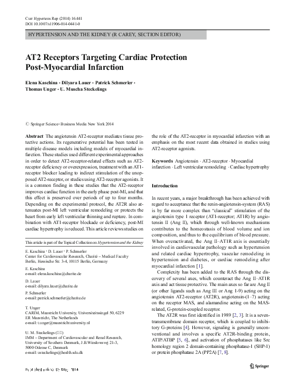 (PDF) AT2 Receptors Targeting Cardiac Protection Post-Myocardial Infarction